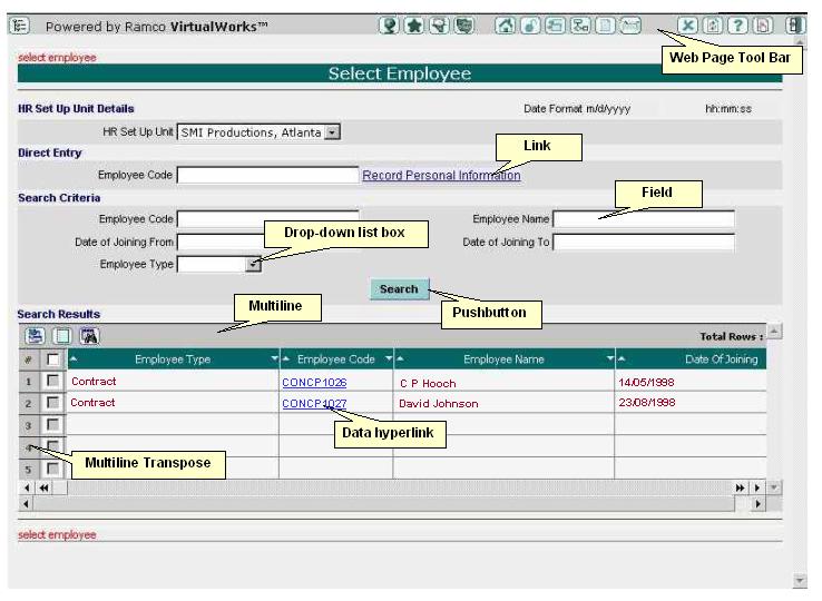 Basics of using a Ramco Enterprise Series web page